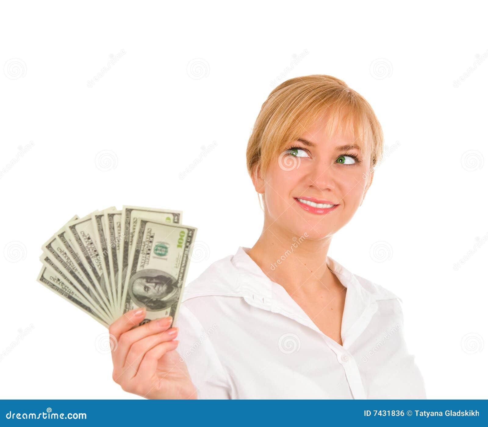 Beautiful woman with money stock photo. Image of hair - 7431836