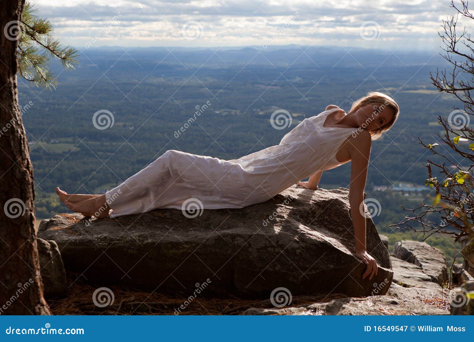 Beautiful Woman on Mountain with Scenic View Stock Image - Image of ...