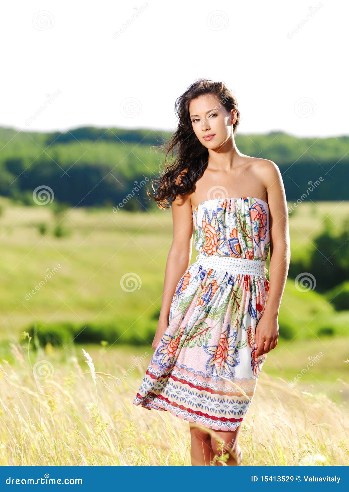 Beautiful woman on nature stock image. Image of glamour - 15413529