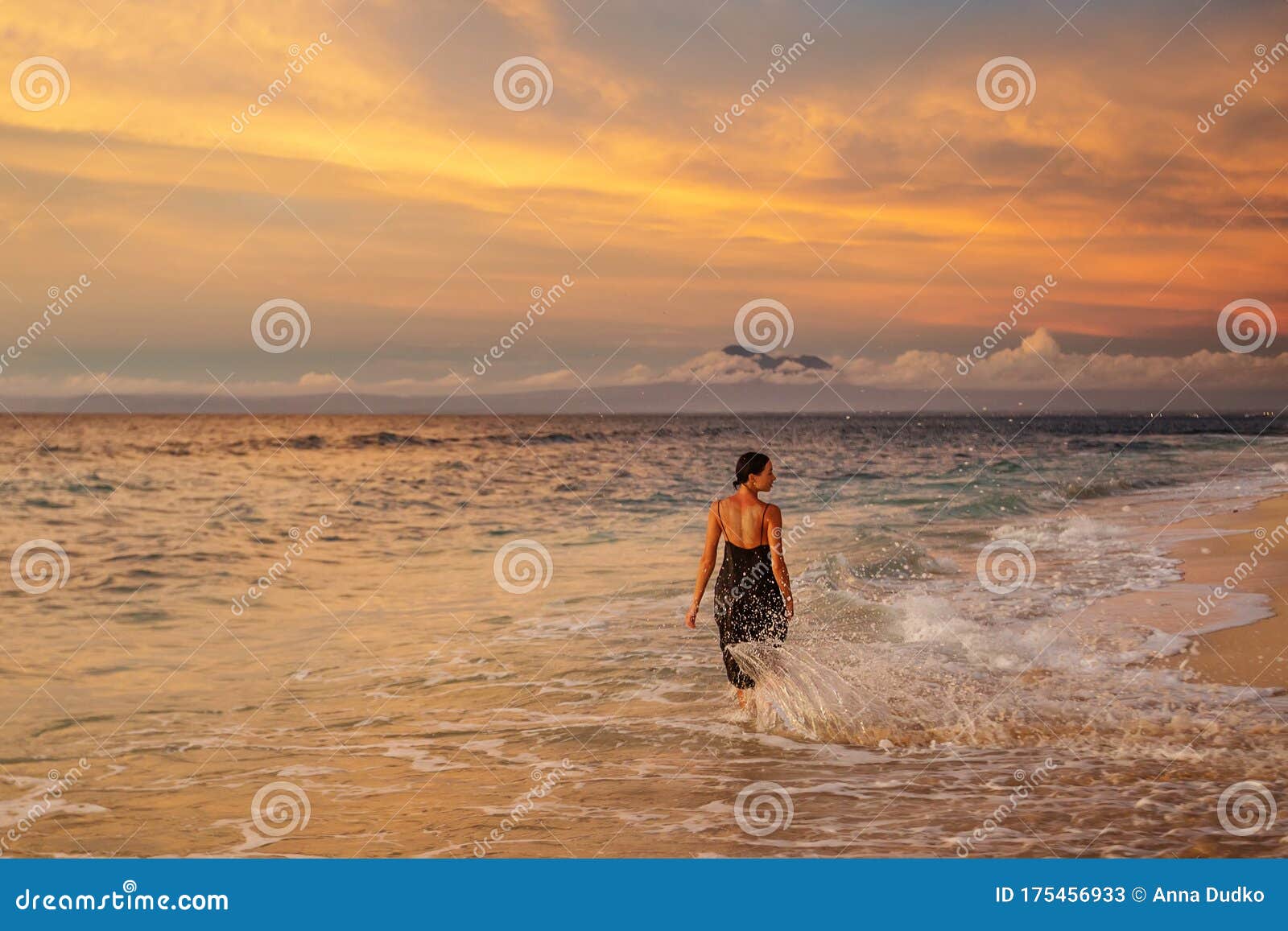 Beautiful Woman by the Ocean at Sunset Stock Image - Image of outdoor ...