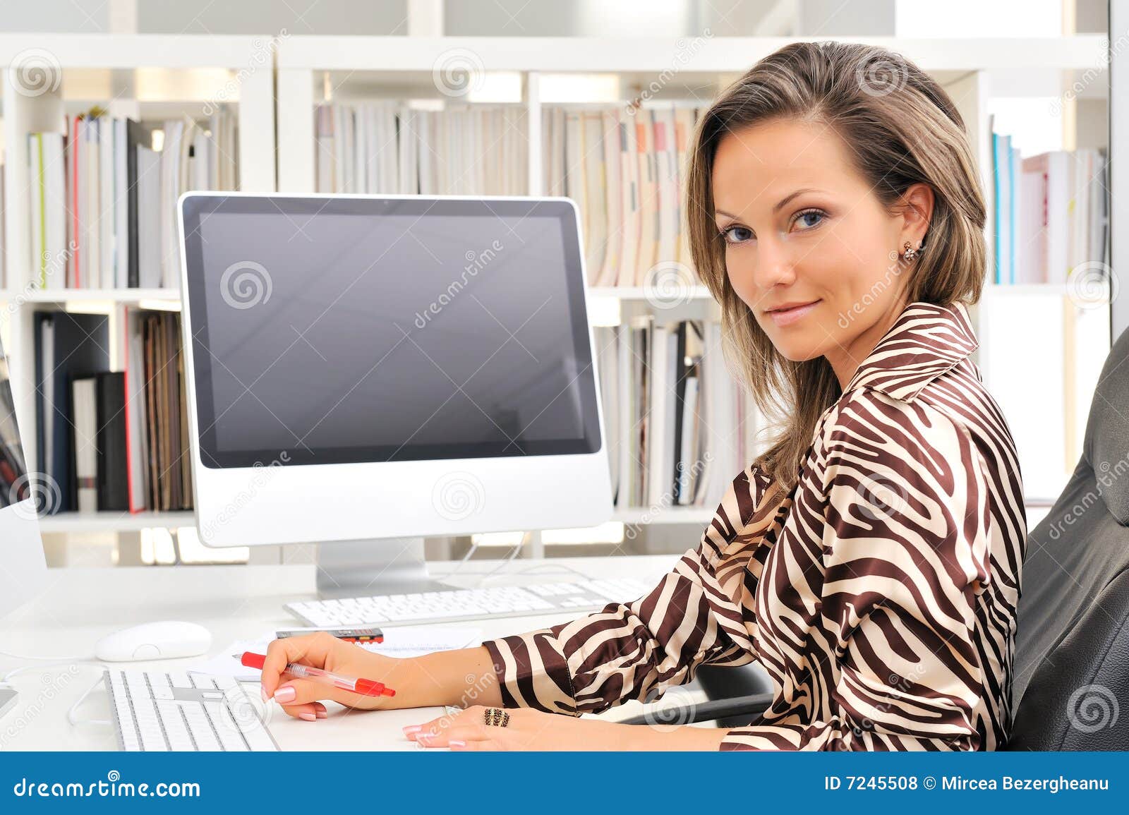 Beautiful Woman at the Office Stock Photo - Image of computer, office ...