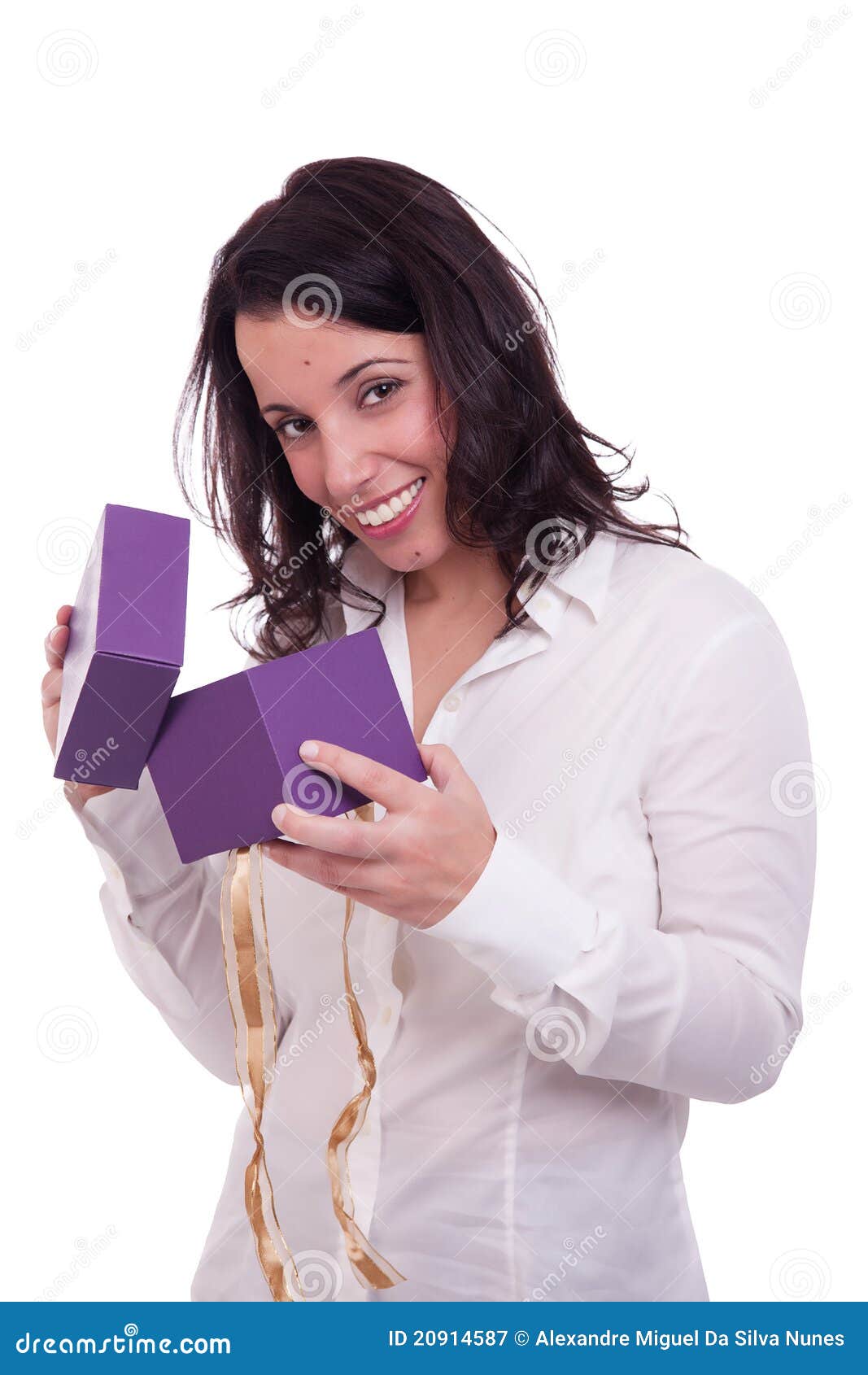 Beautiful Woman Opening a Present Stock Image - Image of valentine ...