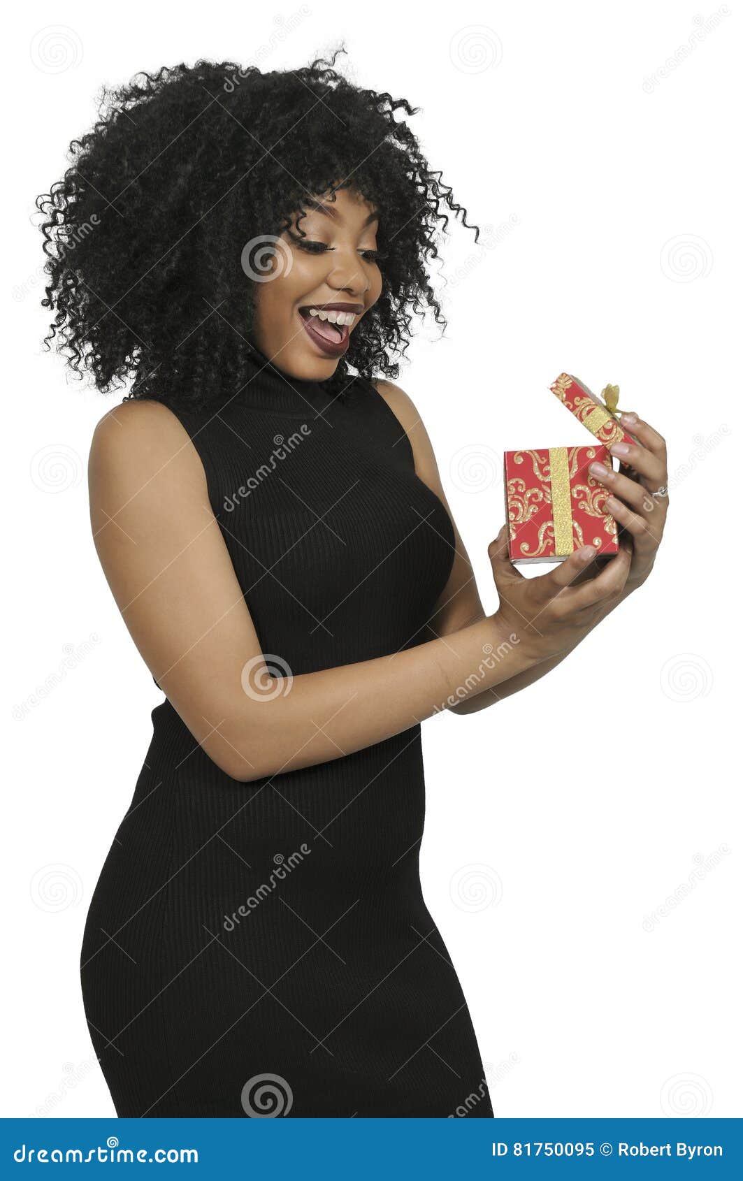Beautiful Woman Opening a Present Stock Image - Image of ethnic, lady ...