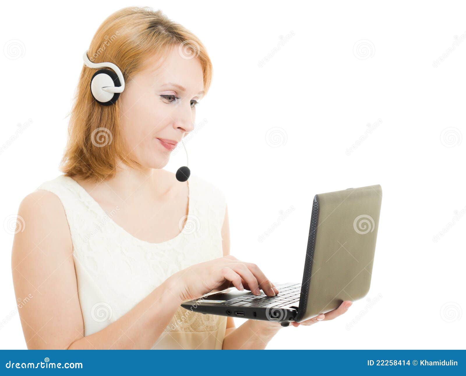 Beautiful Woman Operator with a Laptop Stock Photo - Image of phone ...