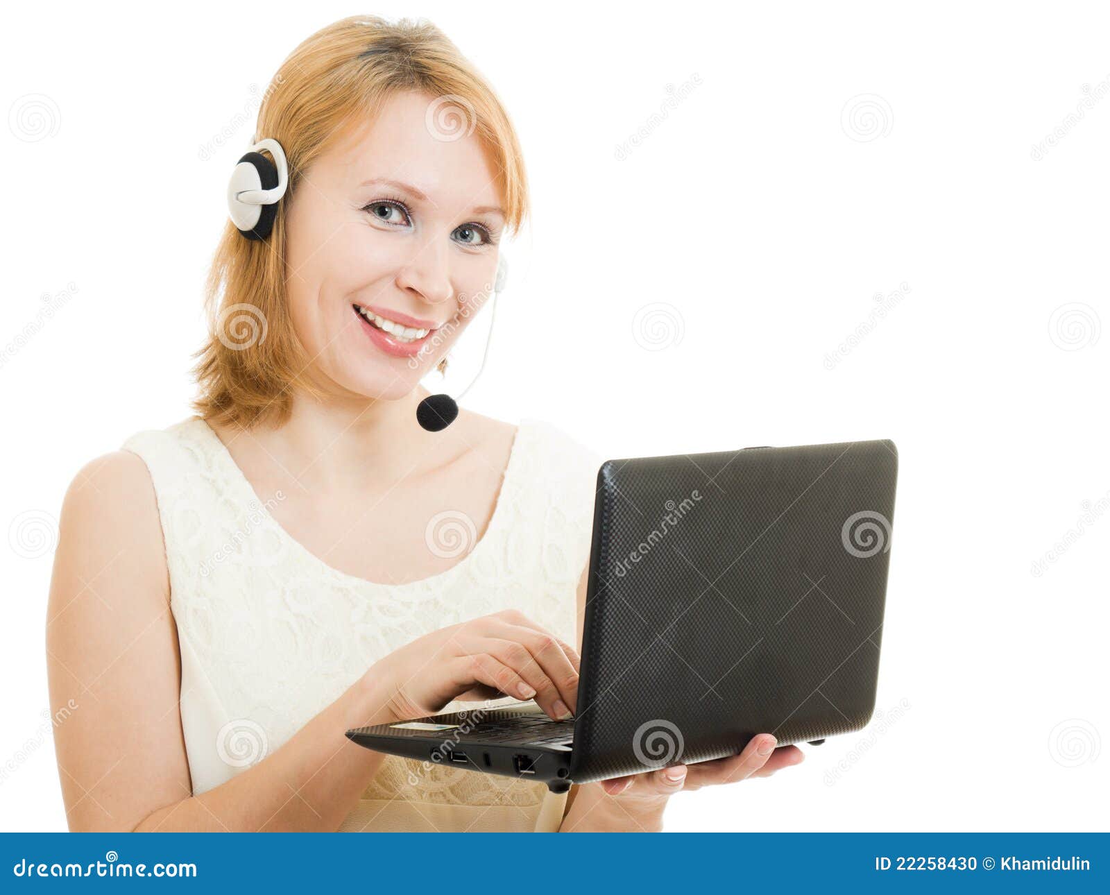 Beautiful Woman Operator with a Laptop Stock Photo - Image of ...
