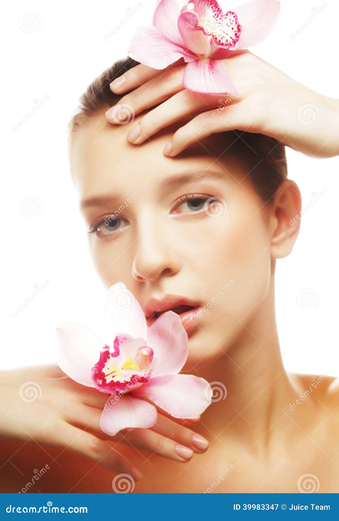 Beautiful Woman With A Orchid Flowers Stock Image Image Of Beautiful
