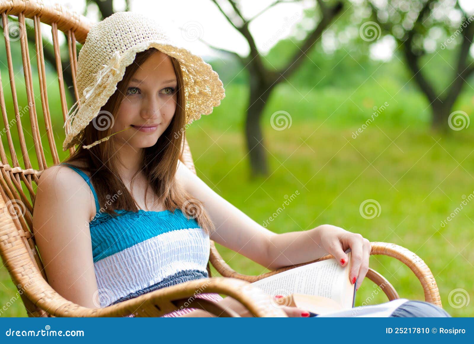 Beautiful Woman Outdoors Relaxing in Rocking Chair Stock Photo - Image ...