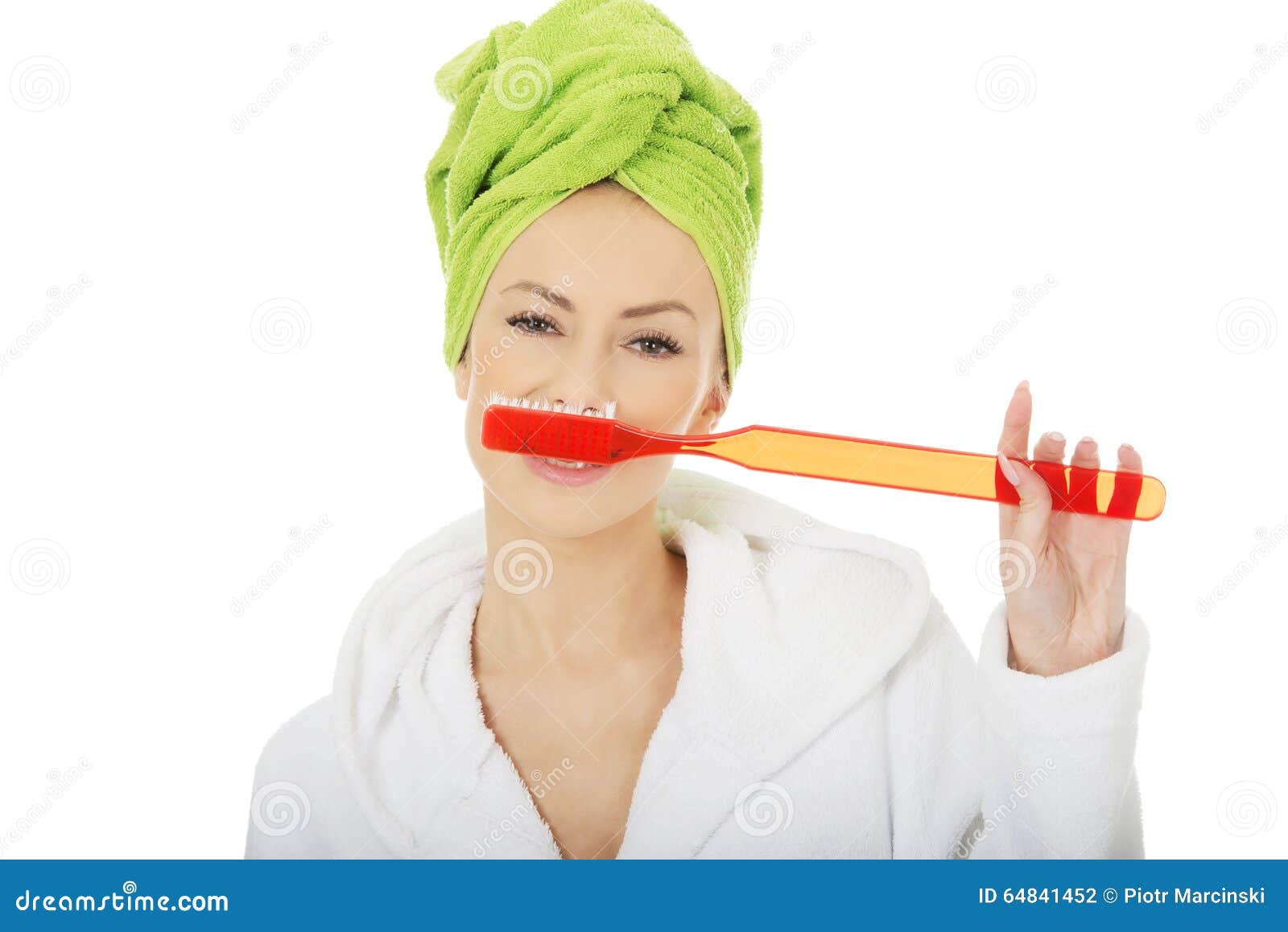 Beautiful Woman with Oversized Toothbrush. Stock Photo - Image of ...