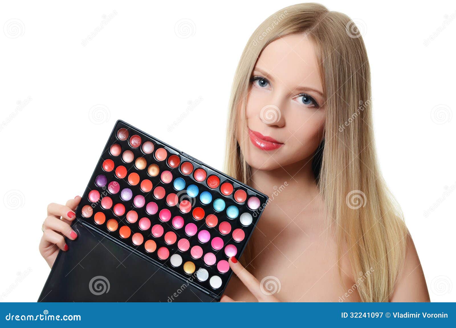 Beautiful Woman with a Palette Eye Shadow Stock Image - Image of ...