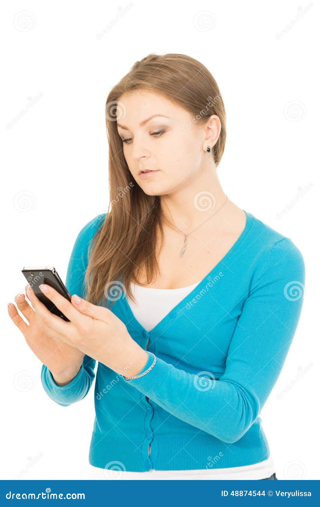 Beautiful woman with phone stock photo. Image of female - 48874544