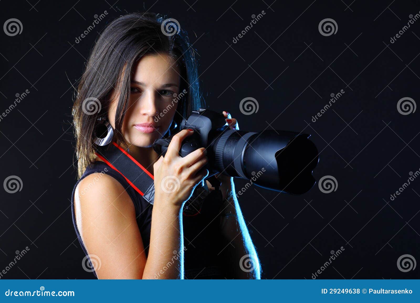 Beautiful Woman Photographer with Camera Stock Photo - Image of ...