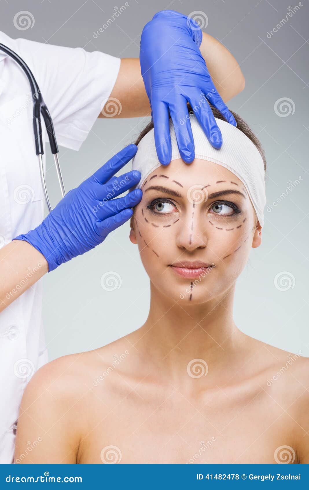 Beautiful Woman with Plastic Surgery, Drawn, Plastic Surgeon Hands ...