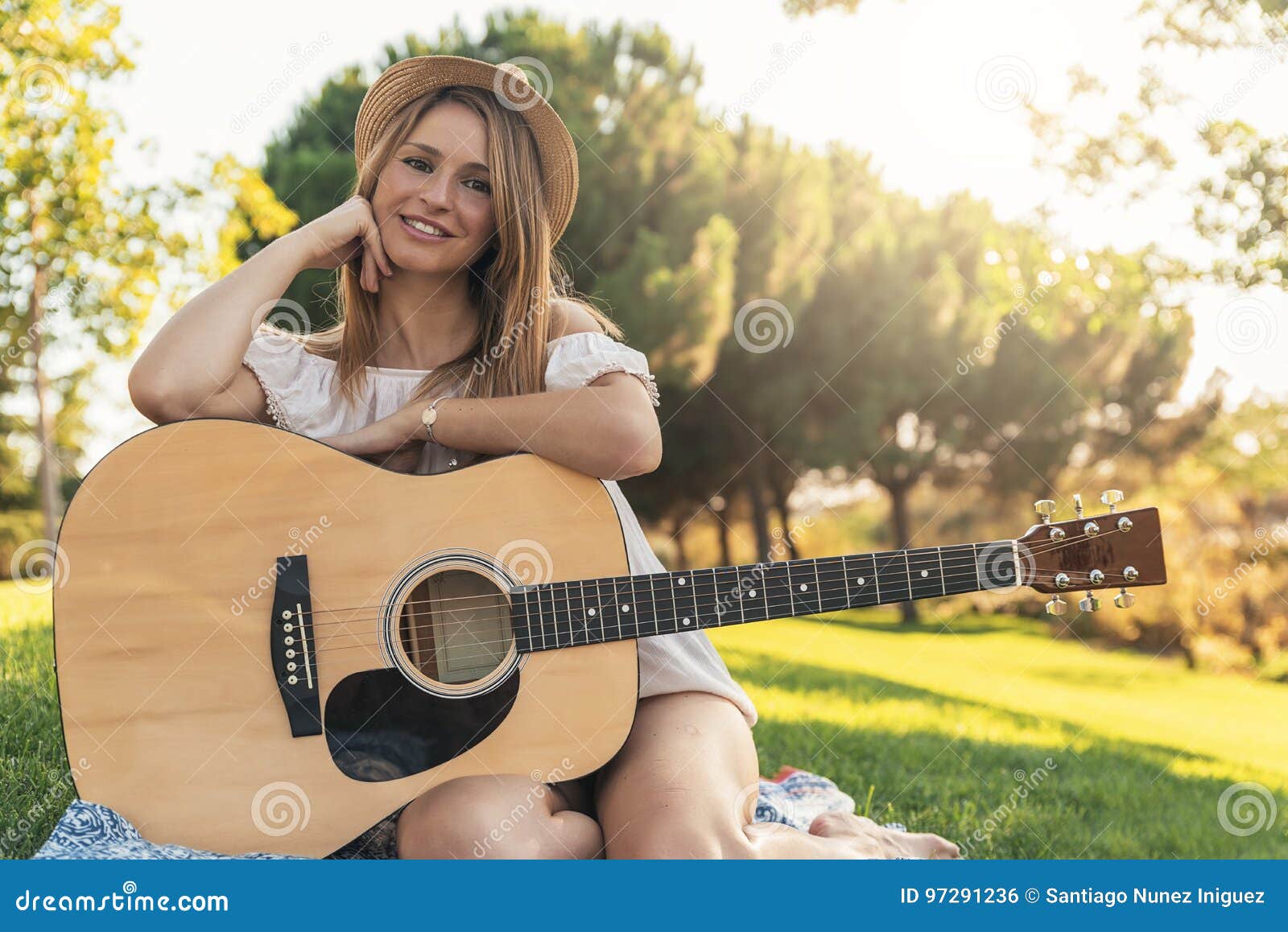 Beautiful Woman Playing Guitar. Stock Photo - Image of play ...