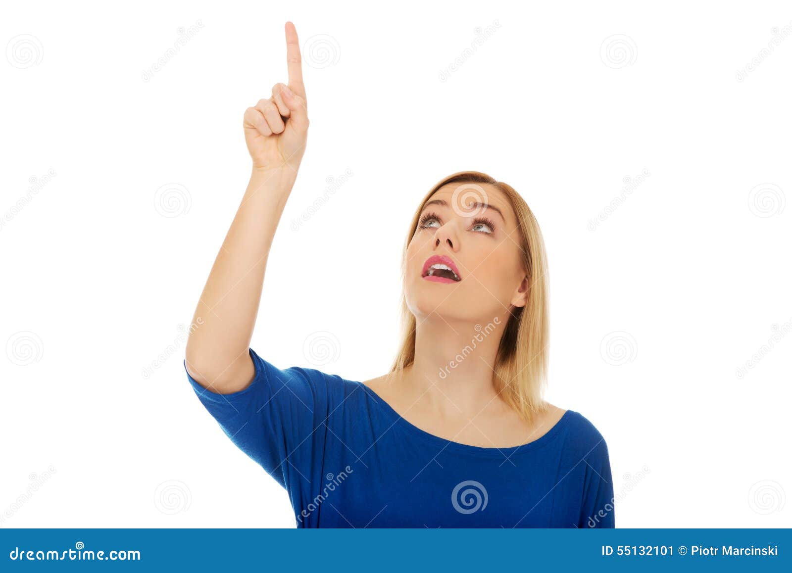 Beautiful Woman Pointing Down. Stock Image - Image of human, adult ...