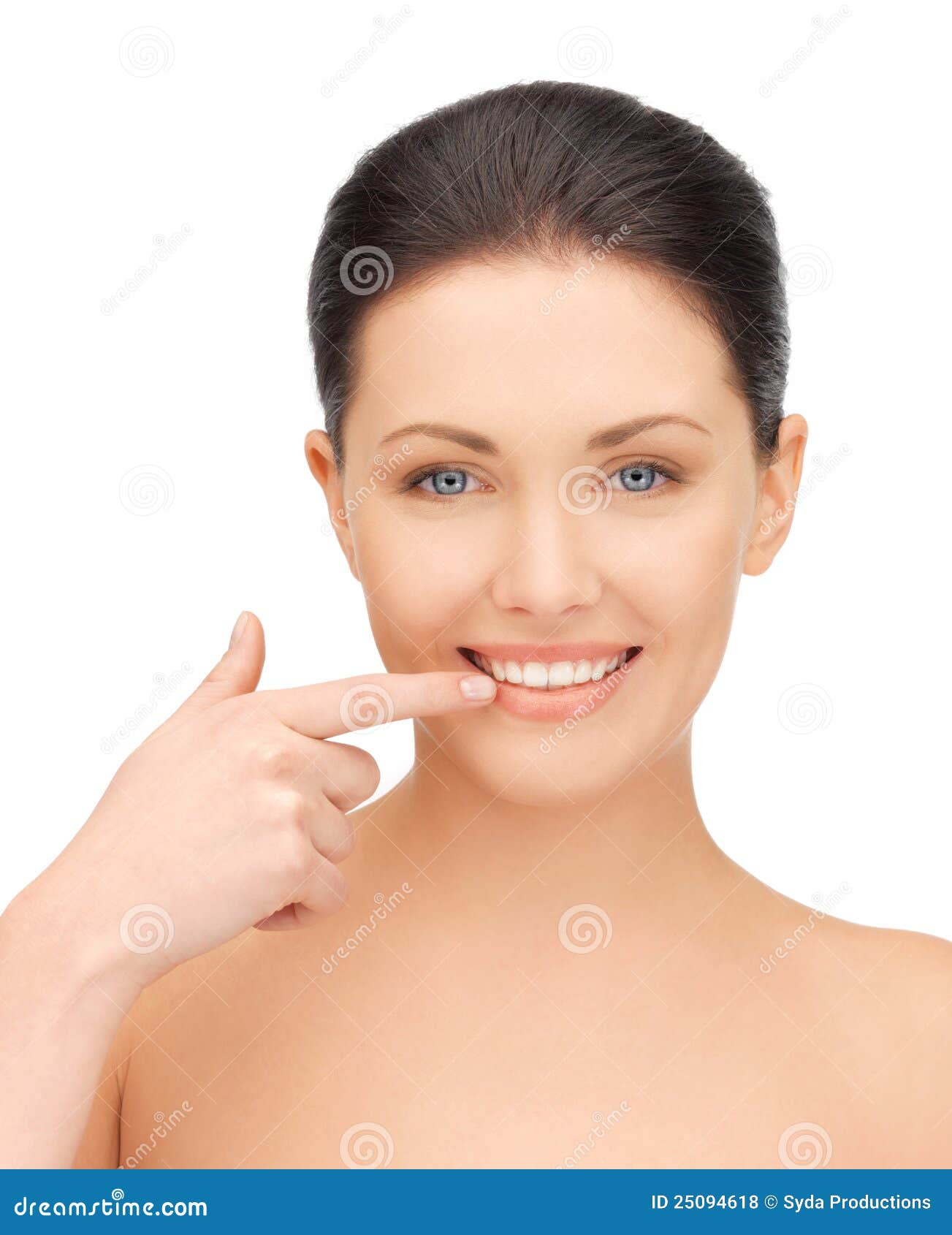 Beautiful Woman Pointing To Teeth Stock Photo - Image of healthy, mouth ...