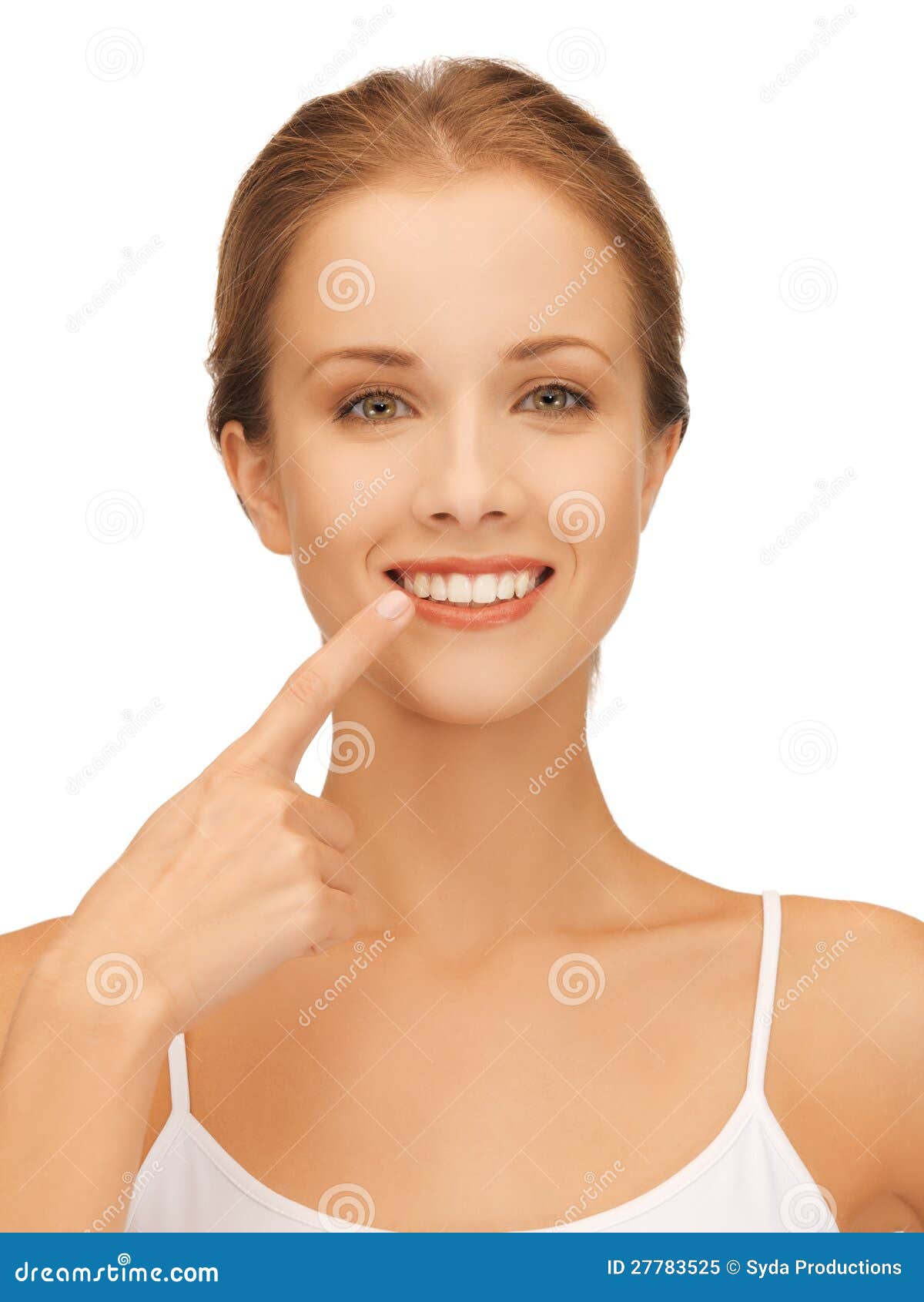 Beautiful Woman Pointing To Teeth Stock Image - Image of bright ...