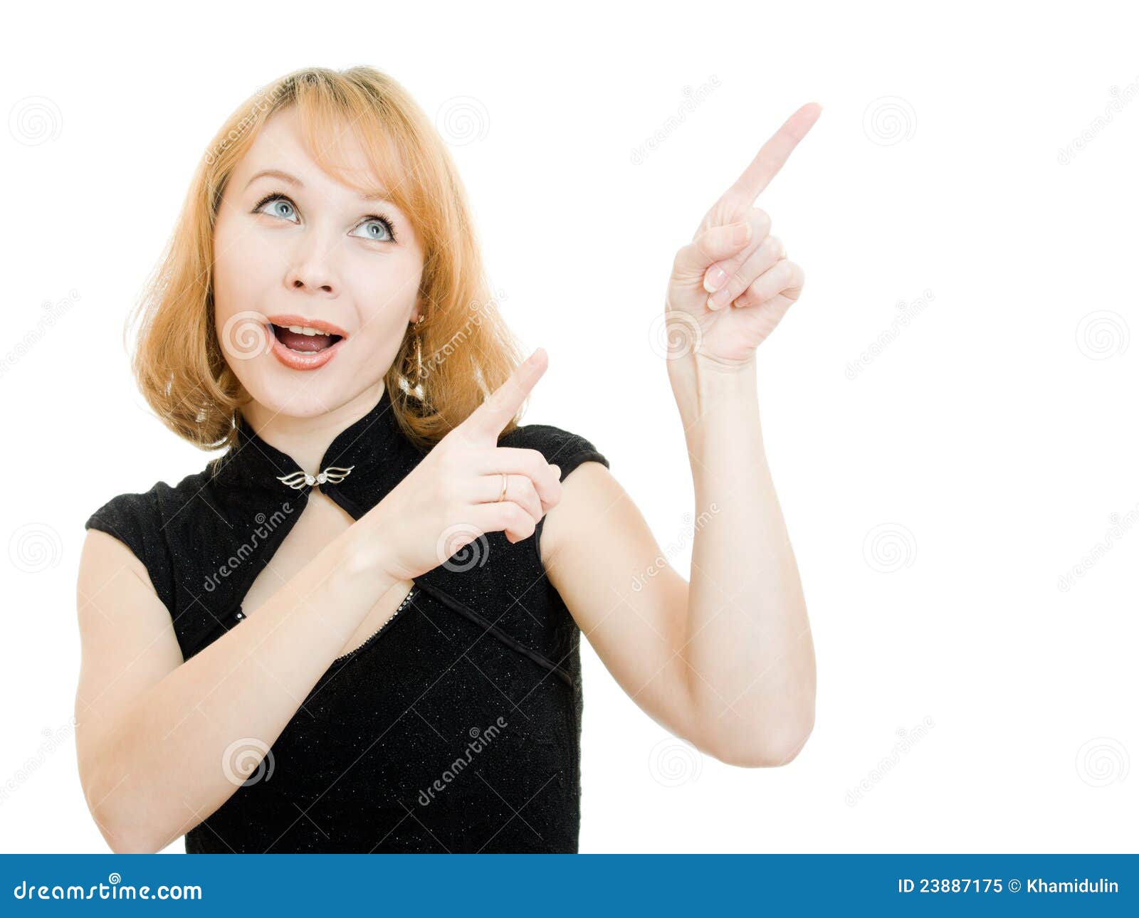 Beautiful Woman Points a Finger Upward Stock Image - Image of concept ...