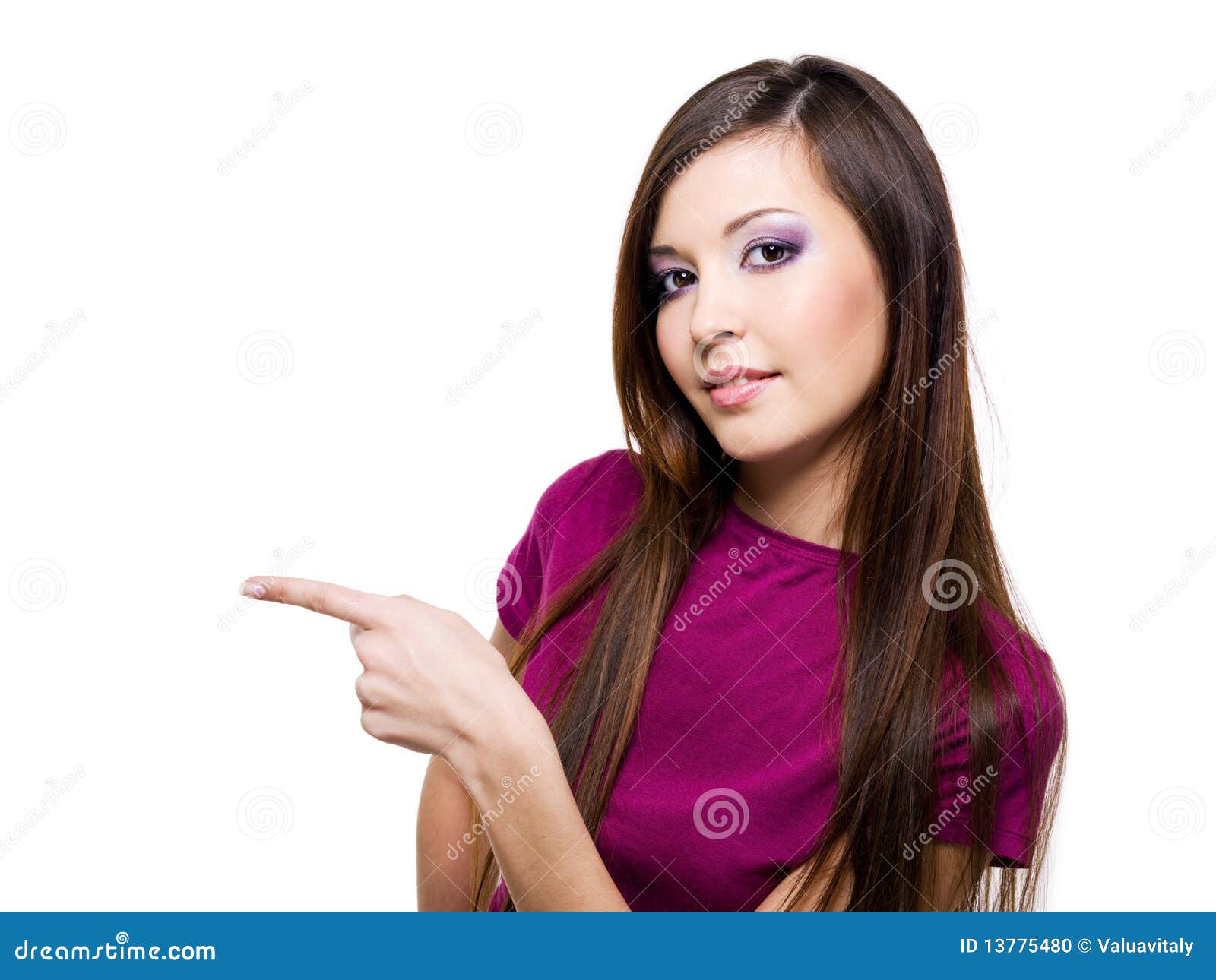 Beautiful Woman Points a Hand Stock Photo - Image of hair, cheerful ...