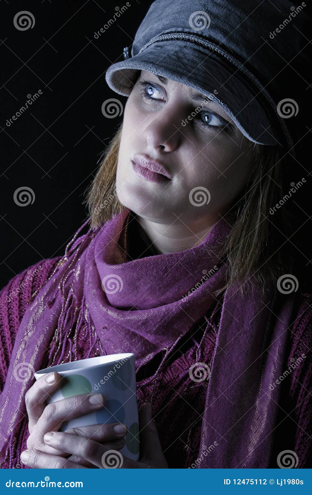 Beautiful woman pondering stock photo. Image of coffee - 12475112
