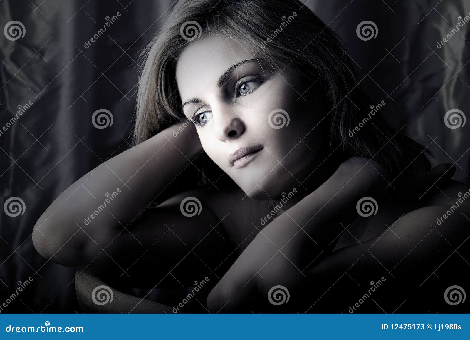 Beautiful woman pondering stock image. Image of woman - 12475173