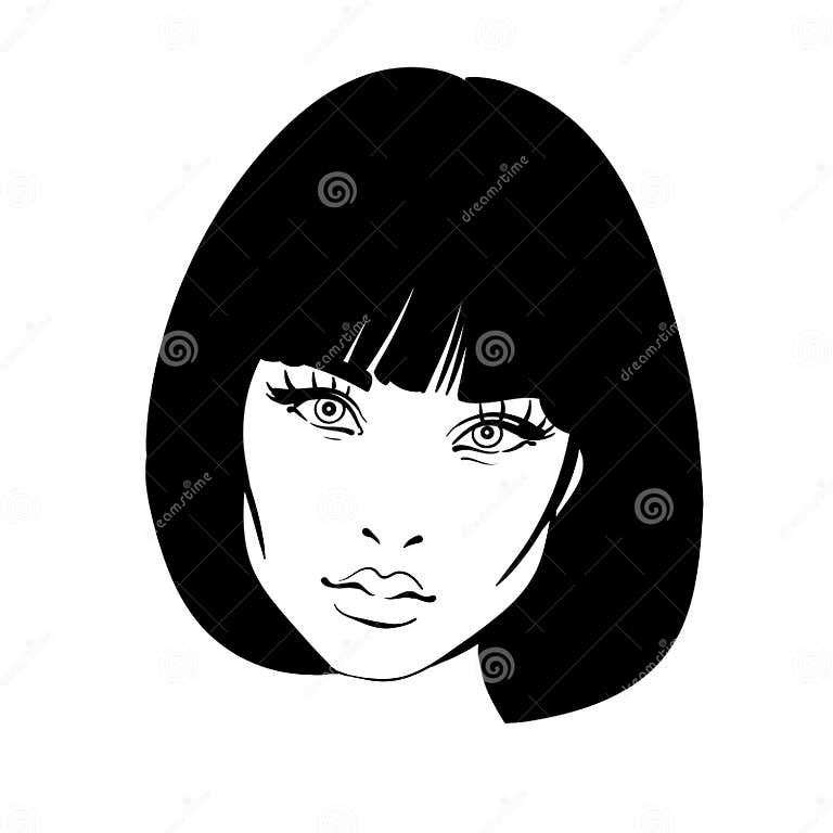 Beautiful Woman Portrait Bob Hairstyle Black And White Style