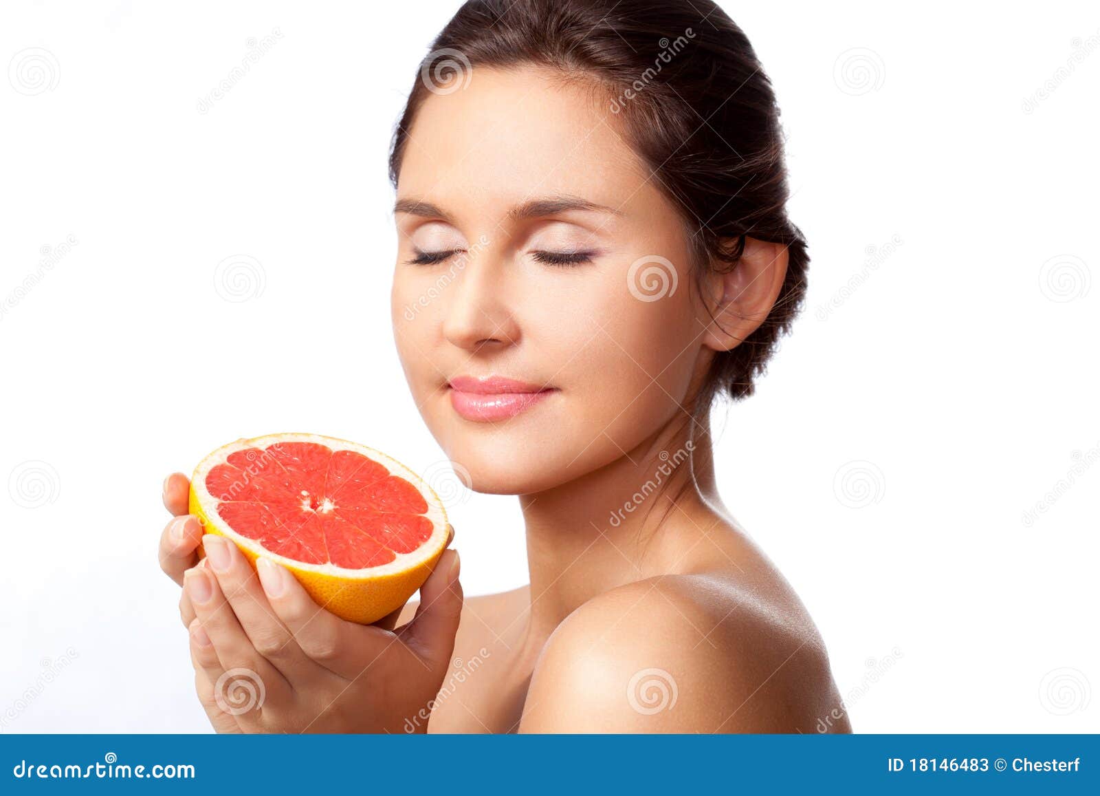 Beautiful Woman Portrait with Grapefruit Stock Image - Image of look ...