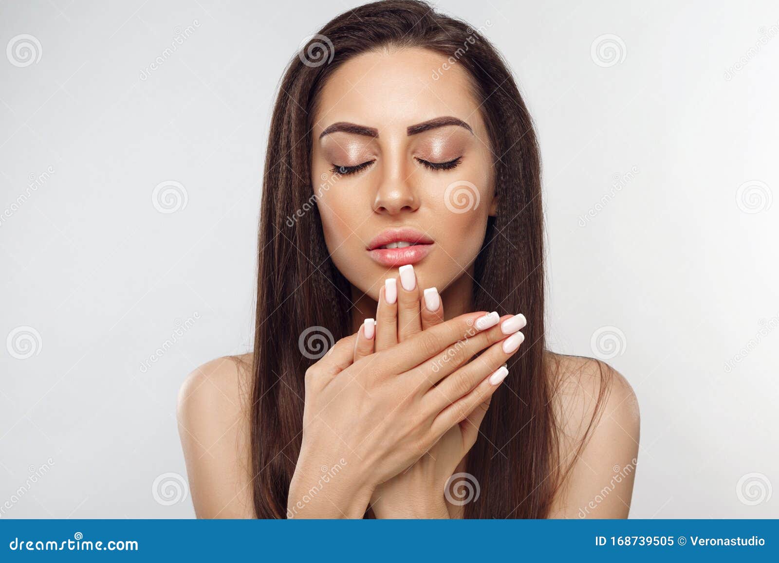 Beautiful Woman Portrait Skin Care Concept Portrait Of Female Hands