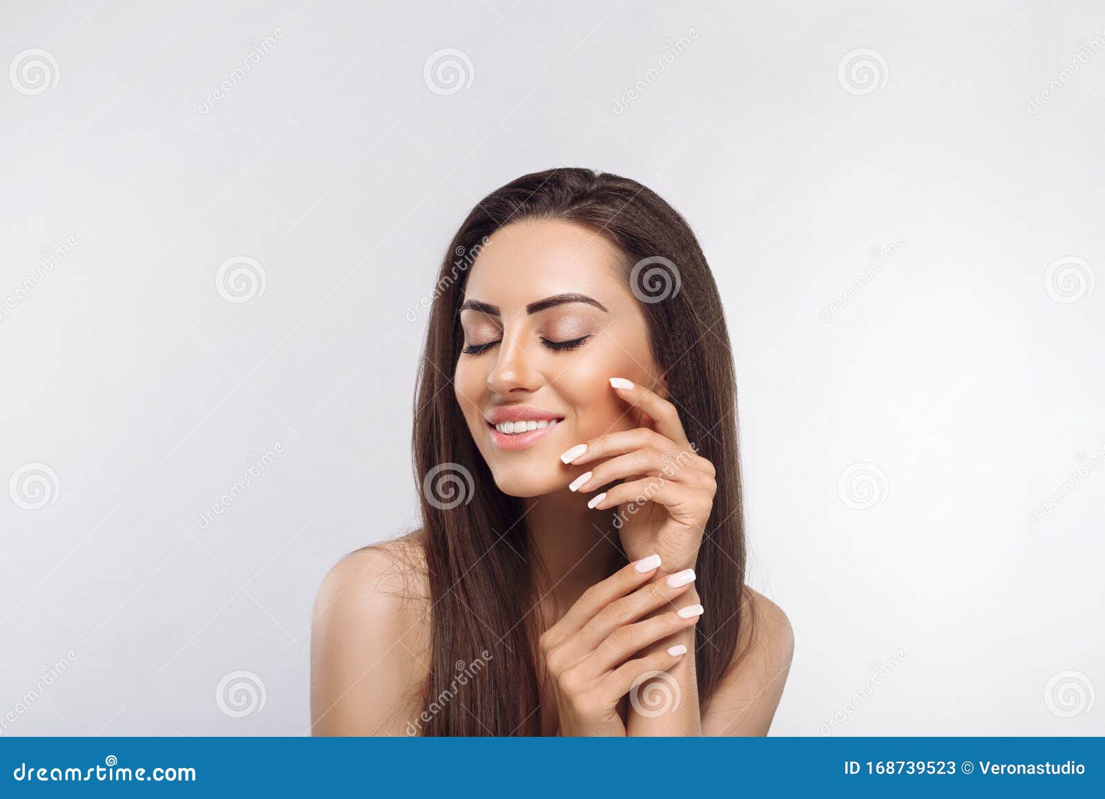 Beautiful Woman Portrait Skin Care Concept Portrait Of Female Hands