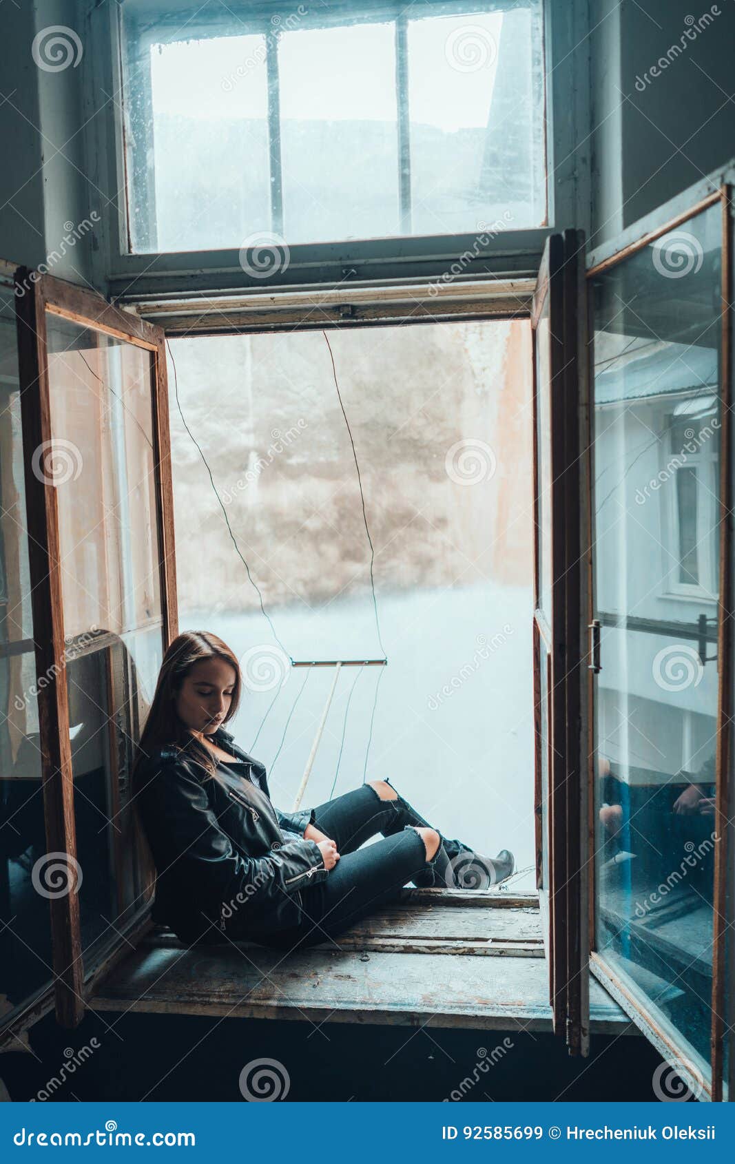 Beautiful Woman Poses on a Window Sill Stock Image - Image of nice ...
