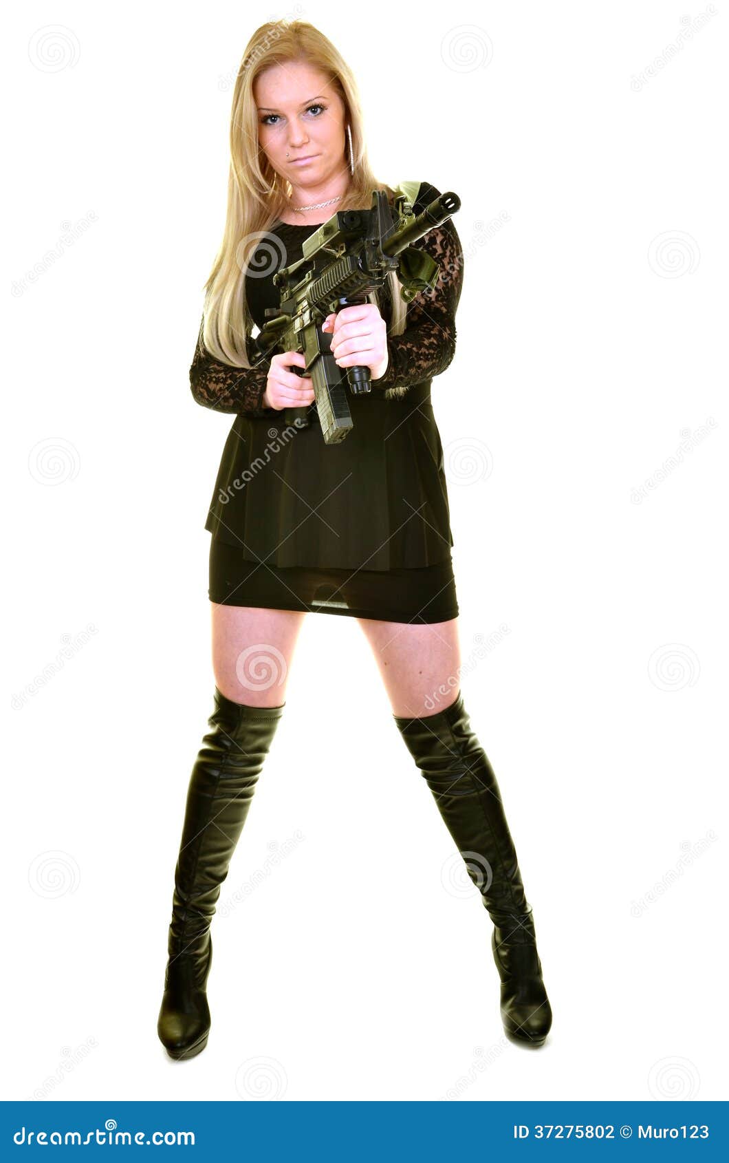 Beautiful Woman Posing with a Gun Stock Photo - Image of armed, model ...