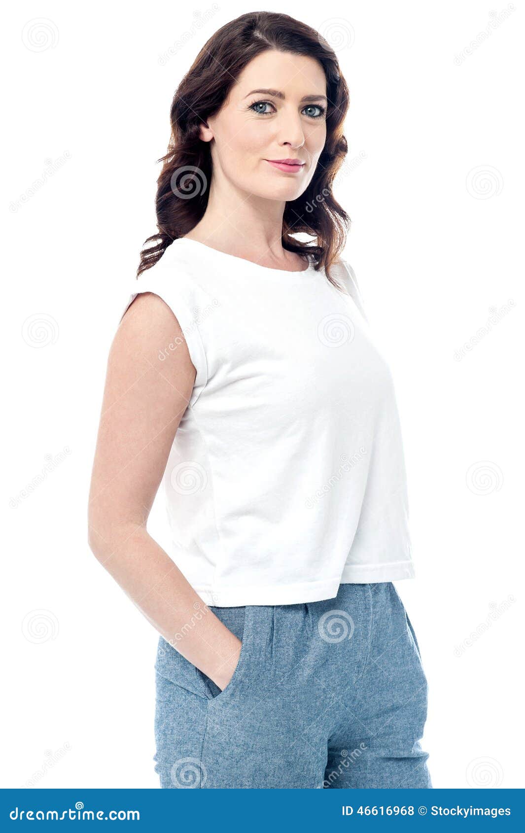 Beautiful Woman Posing with Hands in Pockets Stock Photo - Image of ...