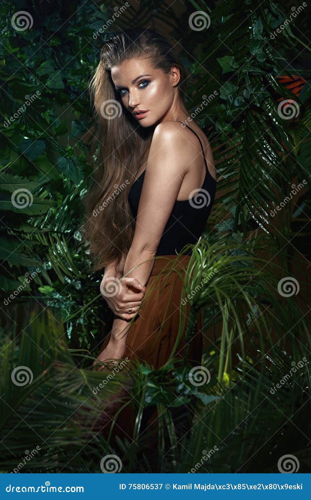 Beautiful Woman Posing in the Jungle Stock Image - Image of model, girl ...