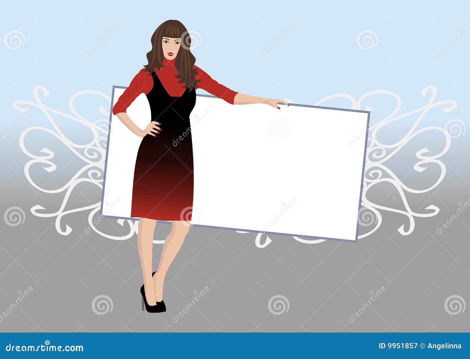 Beautiful Woman with Poster Stock Vector - Illustration of advertising ...