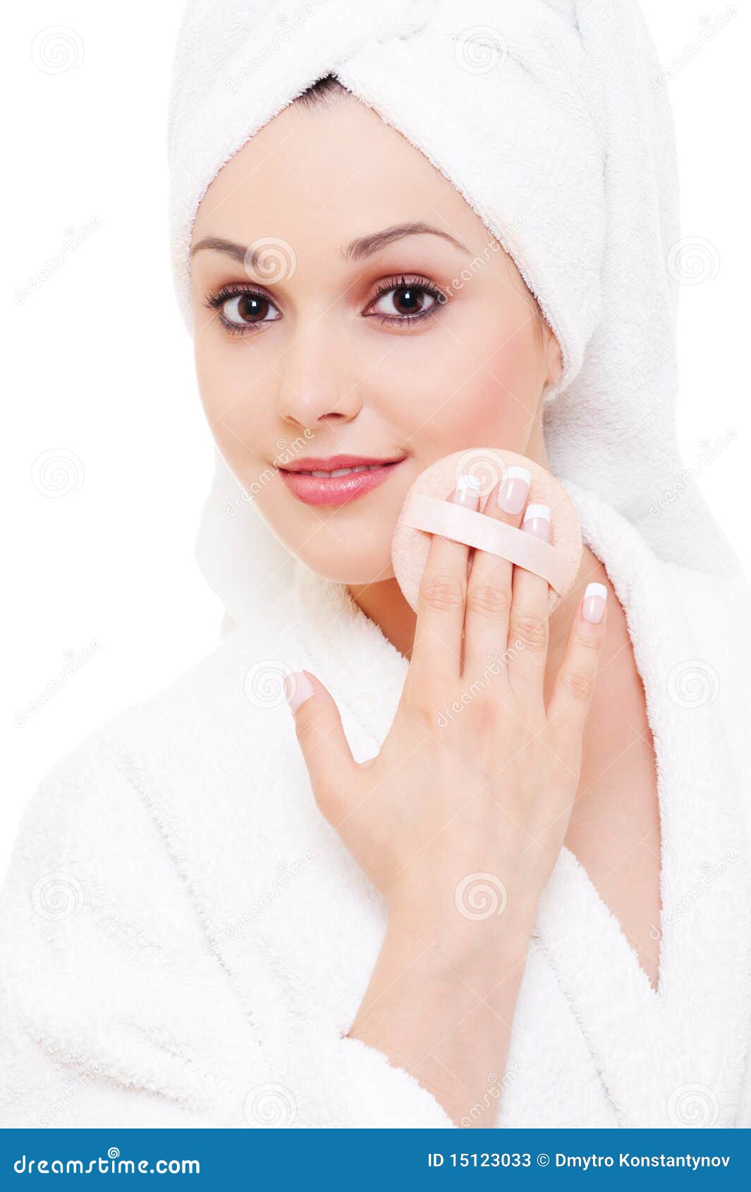 Beautiful Woman Powdering Her Face Stock Image - Image of happy ...