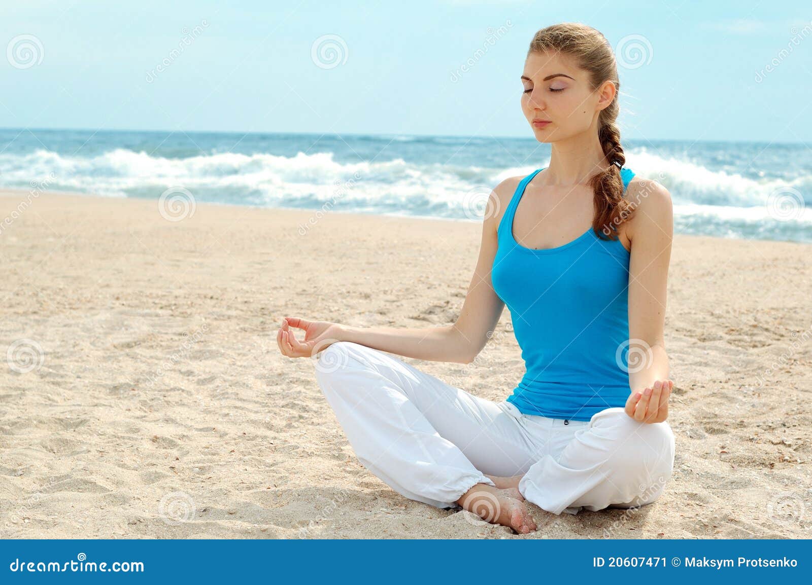 Beautiful Woman Practice Yoga on the Beach Stock Image - Image of adult ...