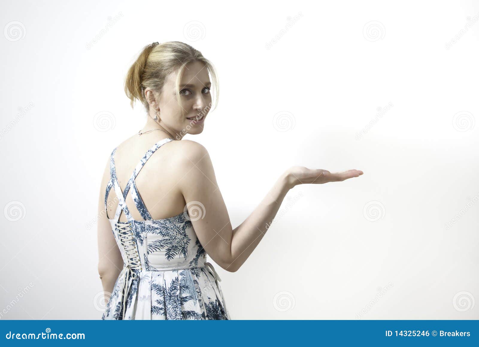 Beautiful Woman is Presenting Stock Photo - Image of business, gesture ...