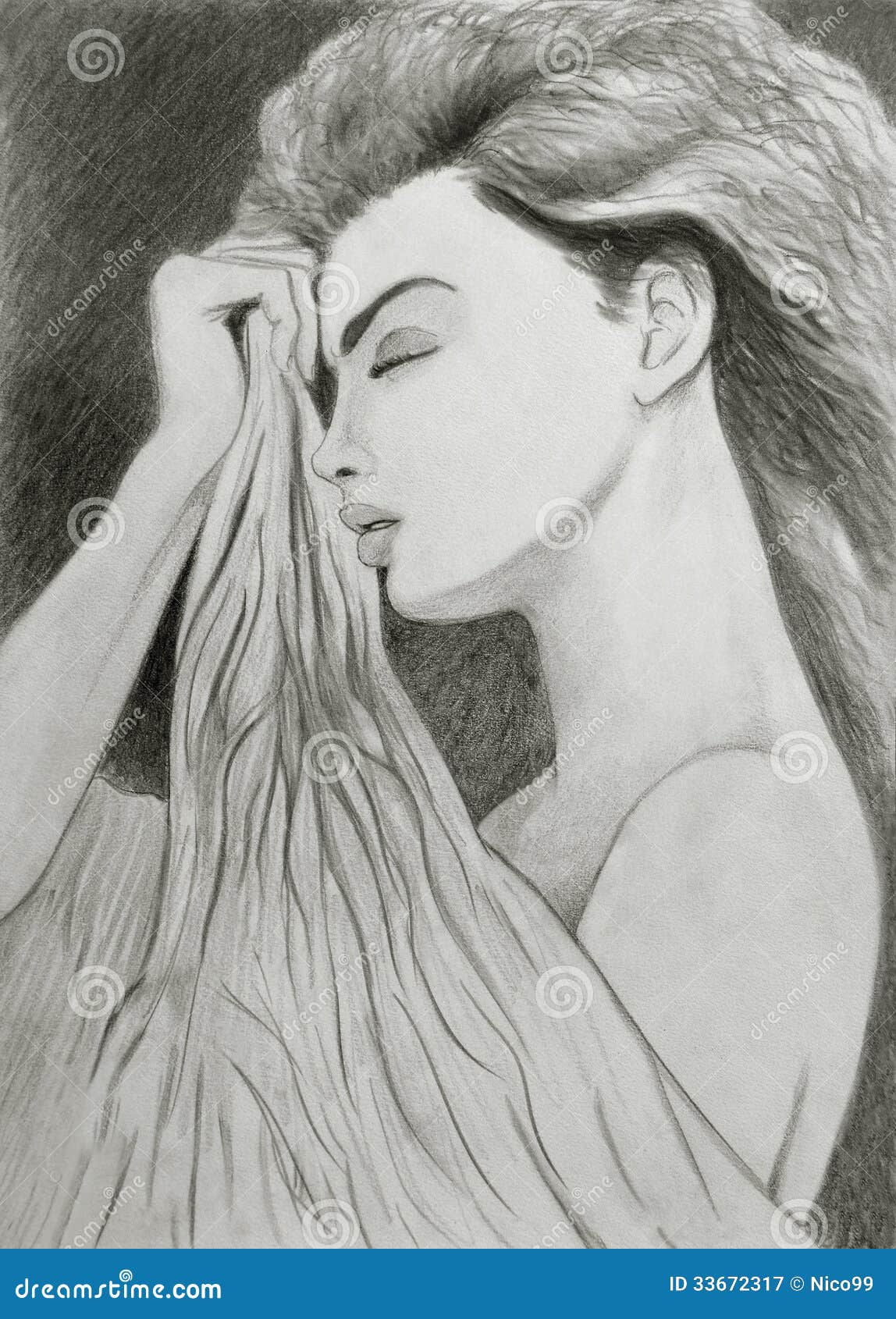 Beautiful woman profile stock illustration. Illustration of drying ...