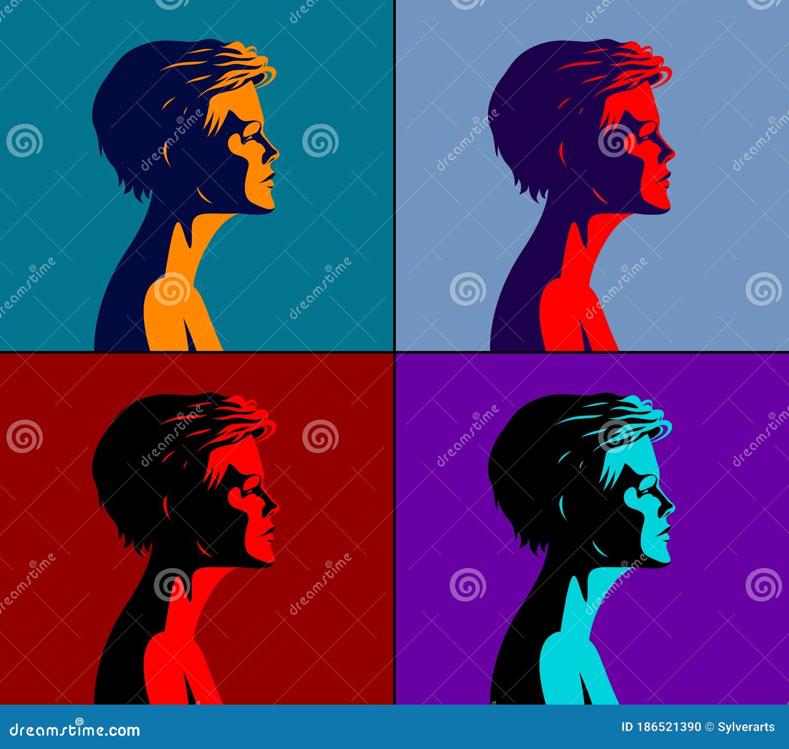 Beautiful Woman Profile Set in Different Colors Vector Stock Vector ...