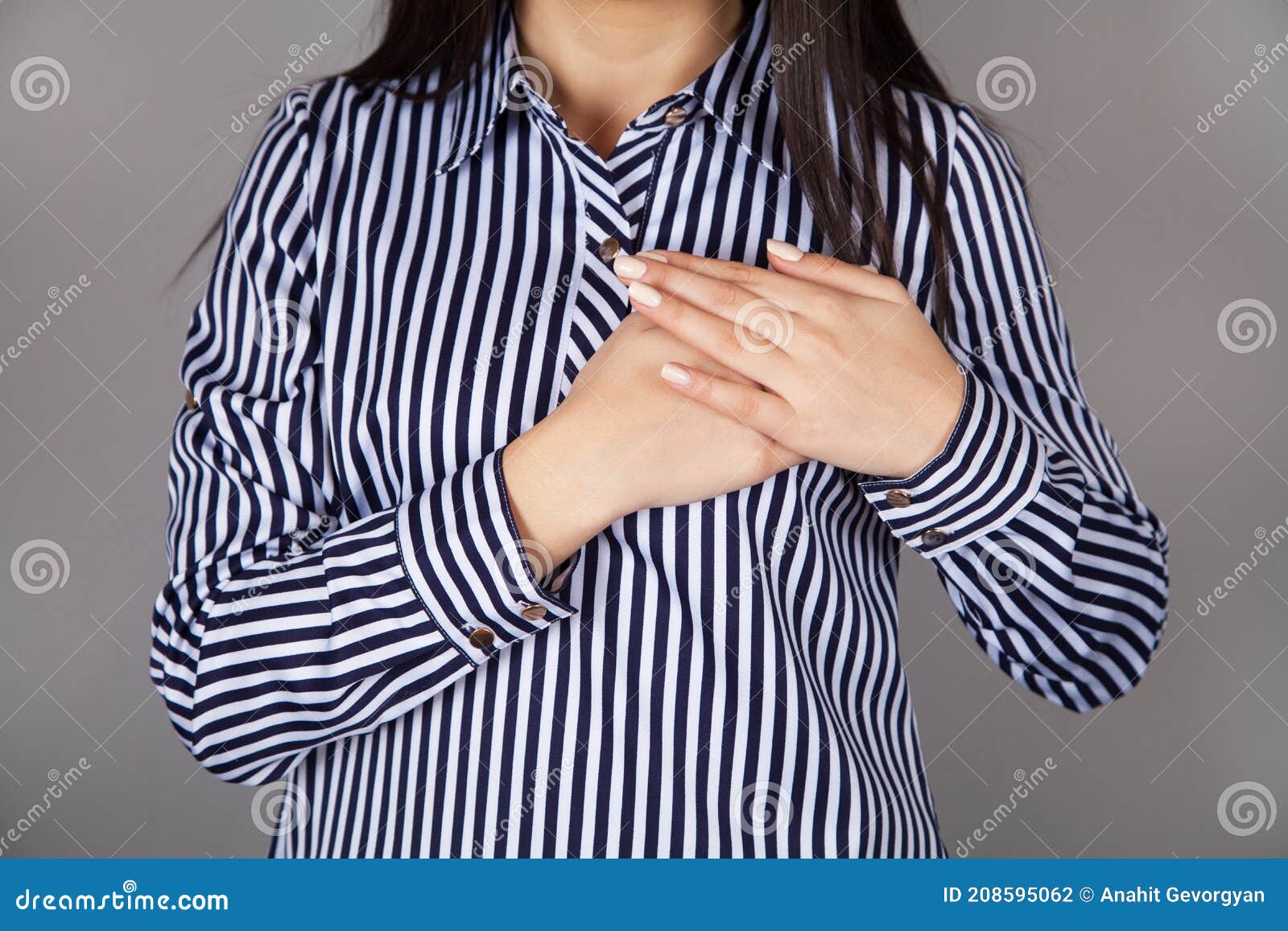 Beautiful Woman Put Her Hands on Chest Stock Photo - Image of girl ...