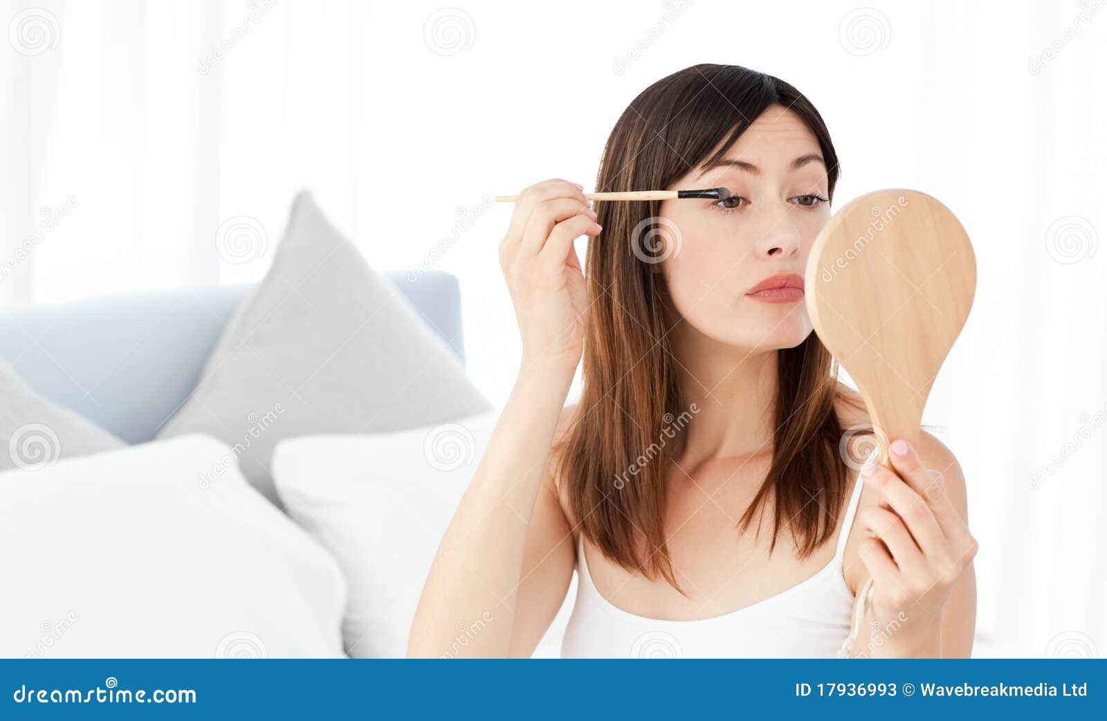 Beautiful Woman Putting on Make Up Stock Image - Image of foundation ...