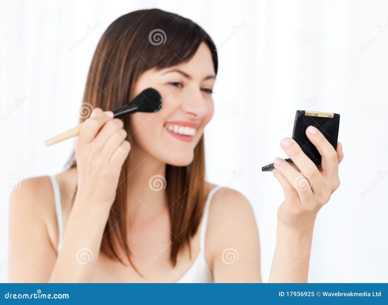 Beautiful Woman Putting on Make Up Up Stock Image - Image of cream ...