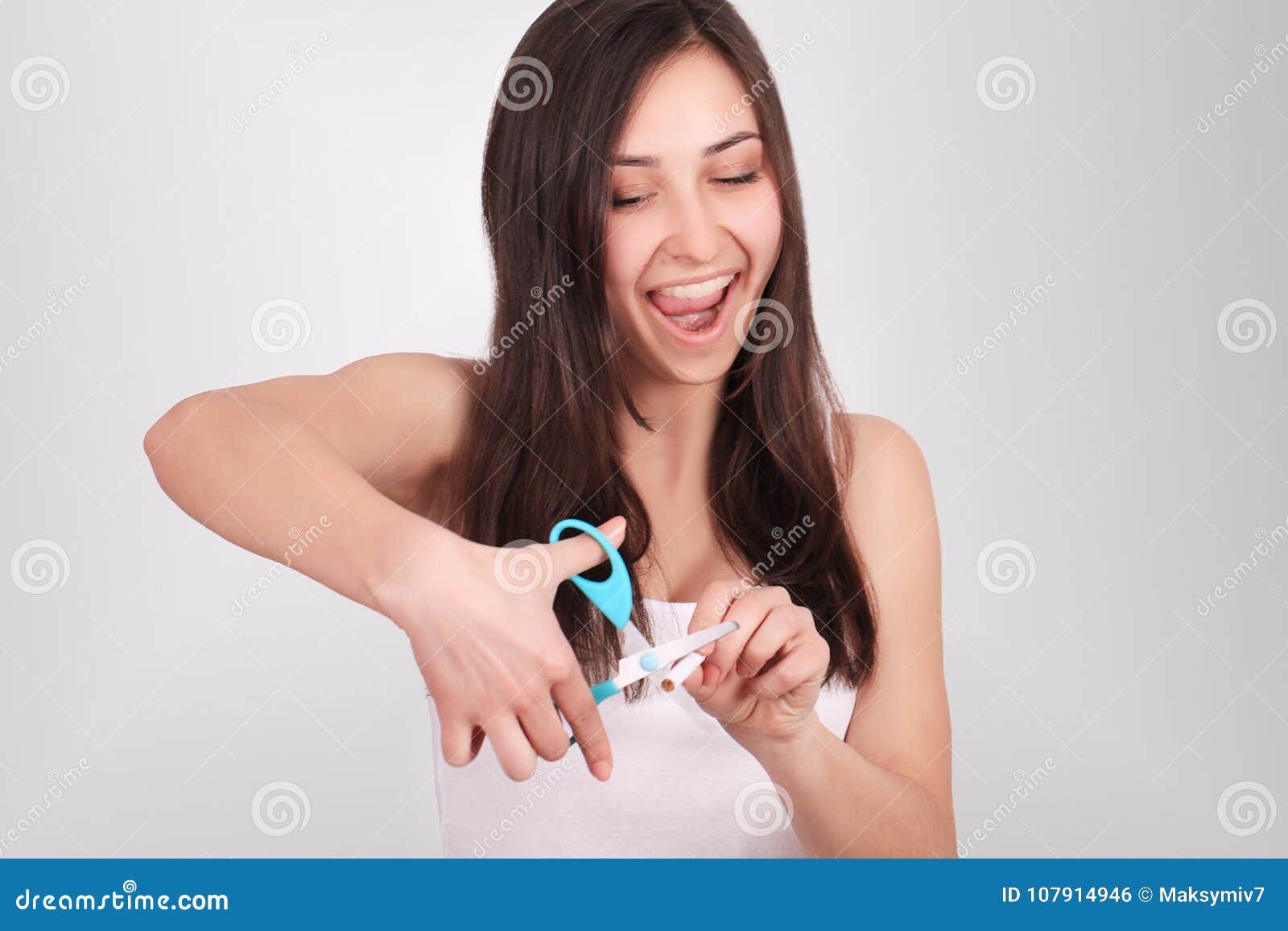 Beautiful Woman Quitting Smoking Cigarettes. Stop Smoking Stock Photo ...