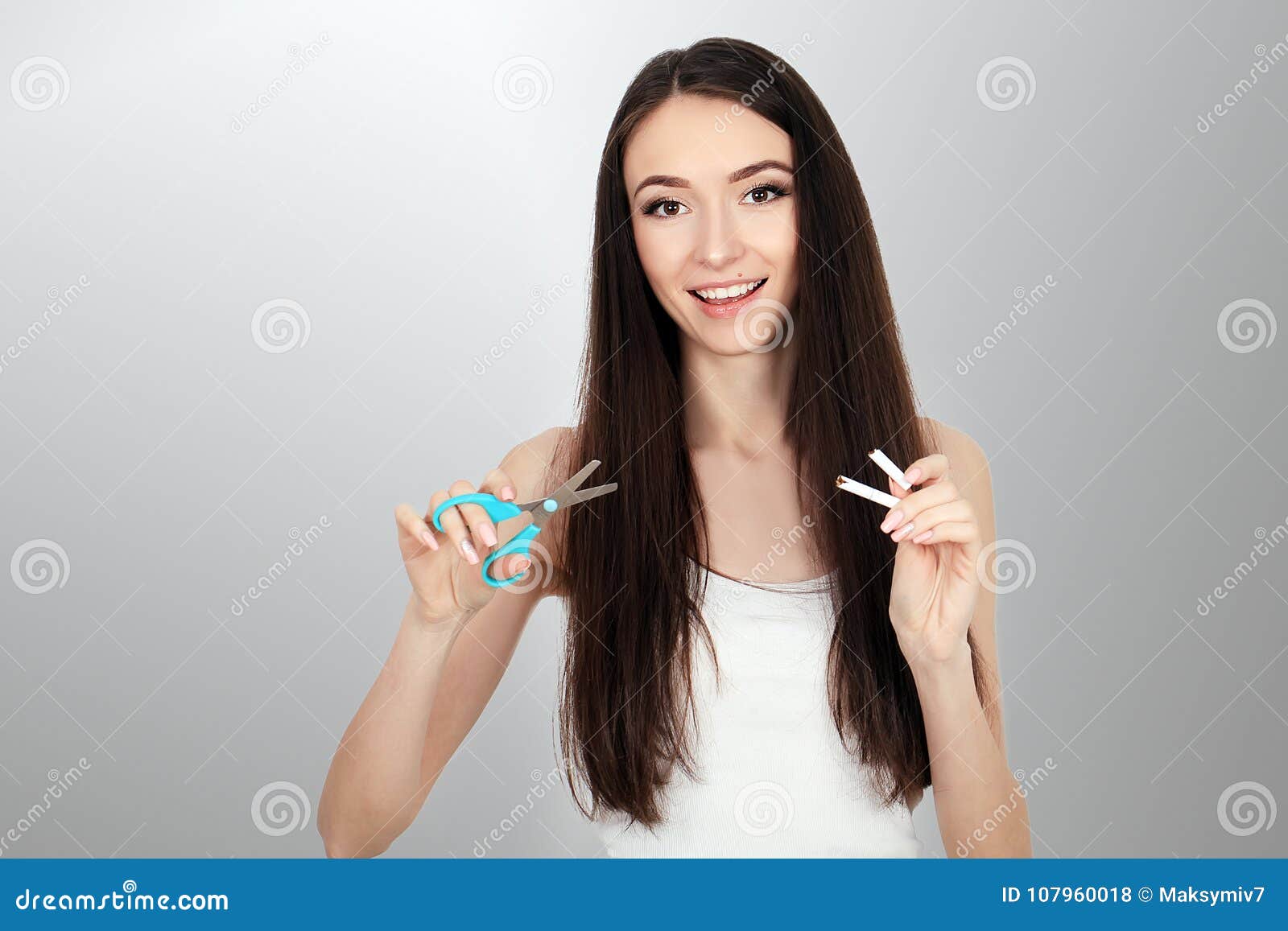 Beautiful Woman Quitting Smoking Cigarettes. Stop Smoking Stock Photo ...