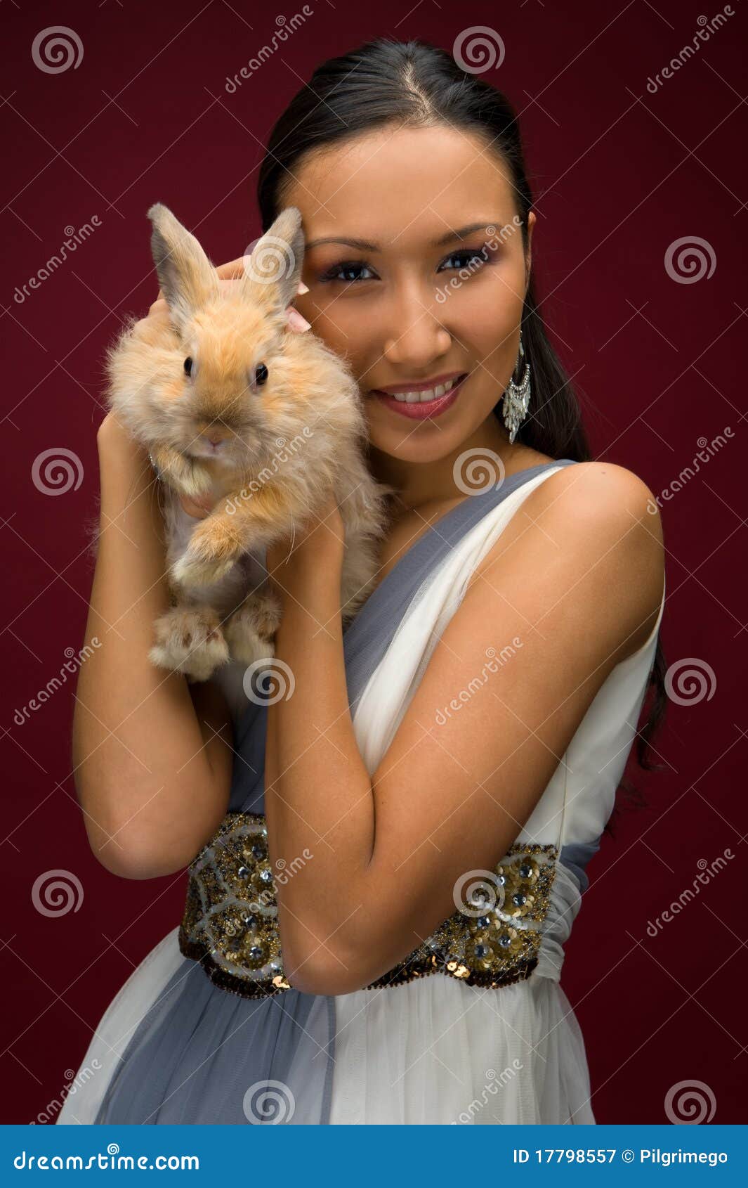 Beautiful Woman with Rabbit Stock Image - Image of beauty, beige: 17798557