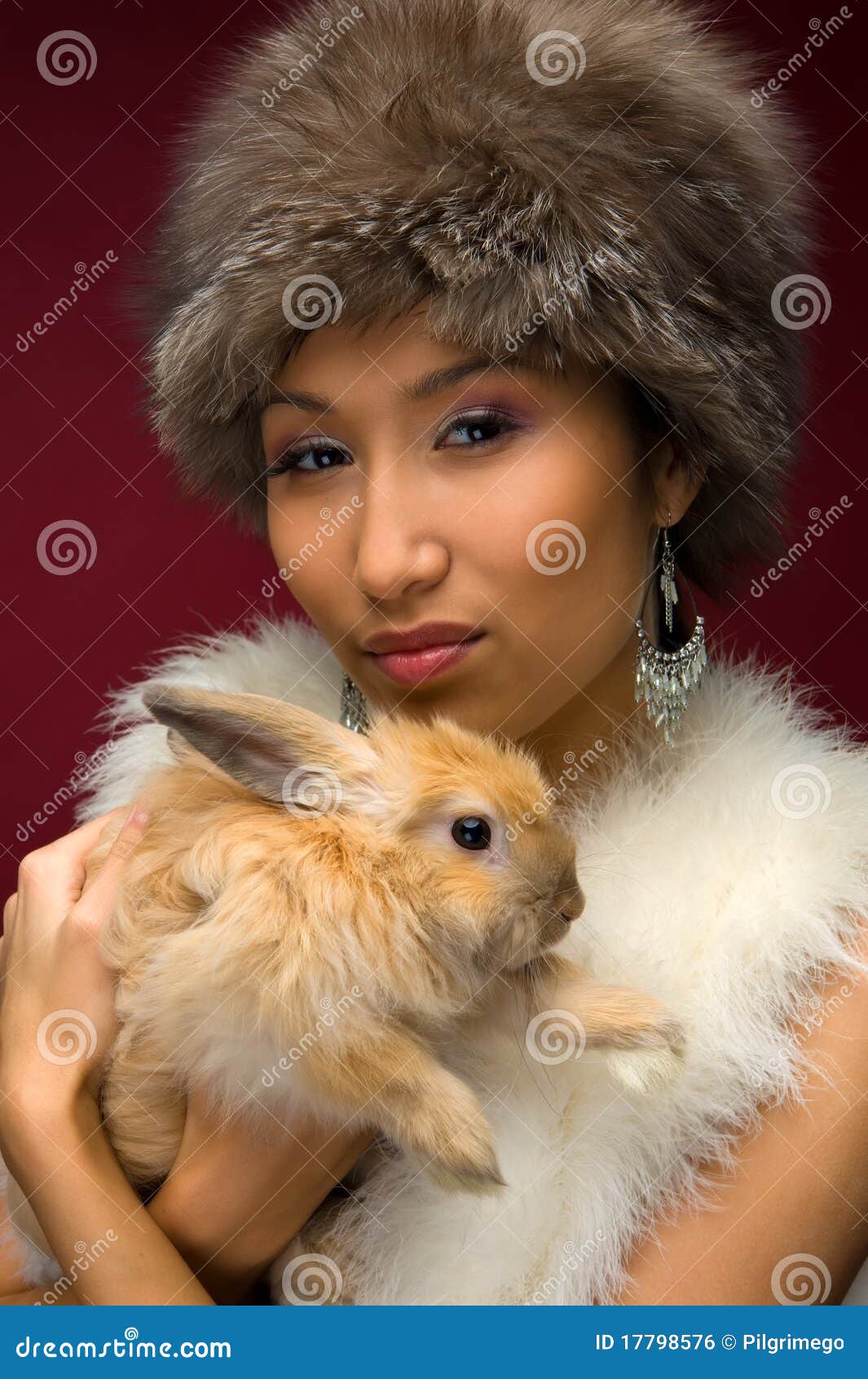Beautiful Woman with Rabbit Stock Photo - Image of attractive, piebald ...