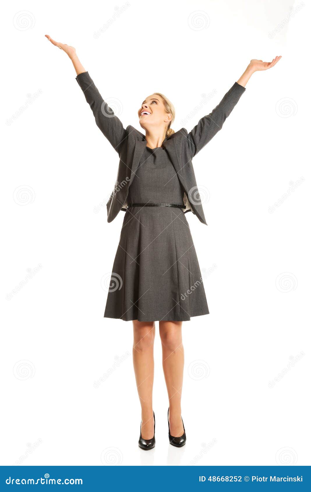 Beautiful Woman Raising Arms High Stock Photo - Image of happiness ...