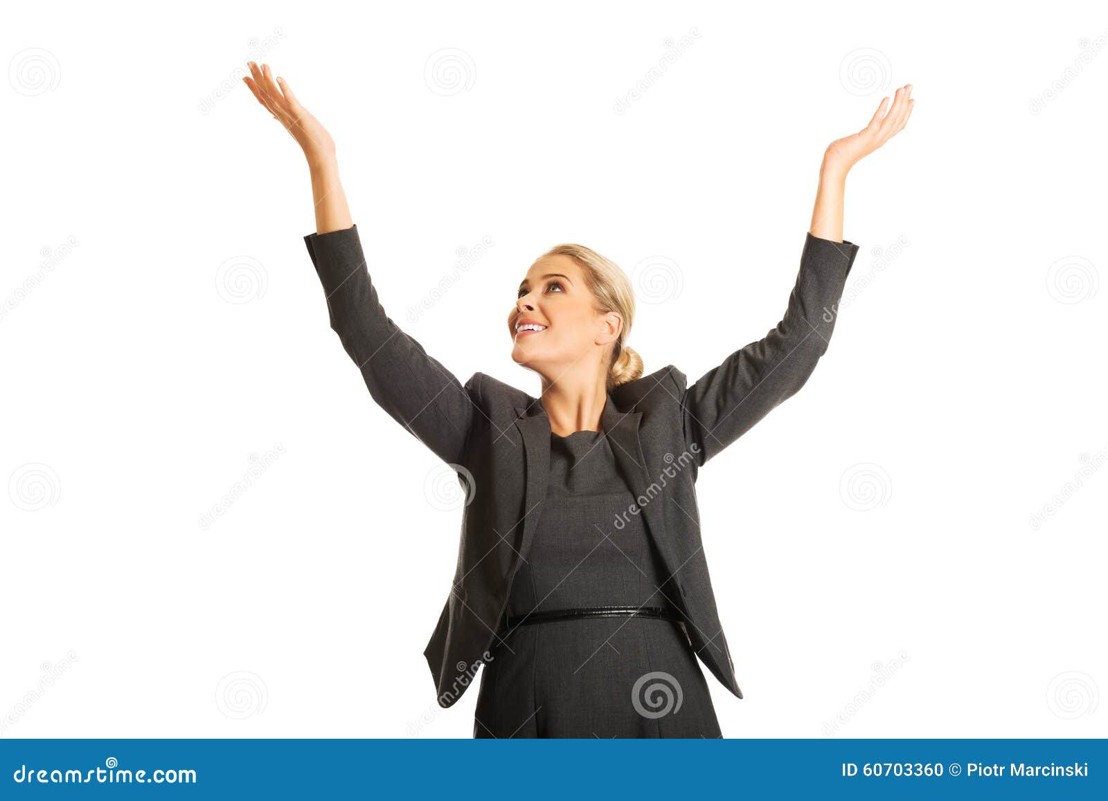 Beautiful Woman Raising Arms High Stock Photo - Image of caucasian ...