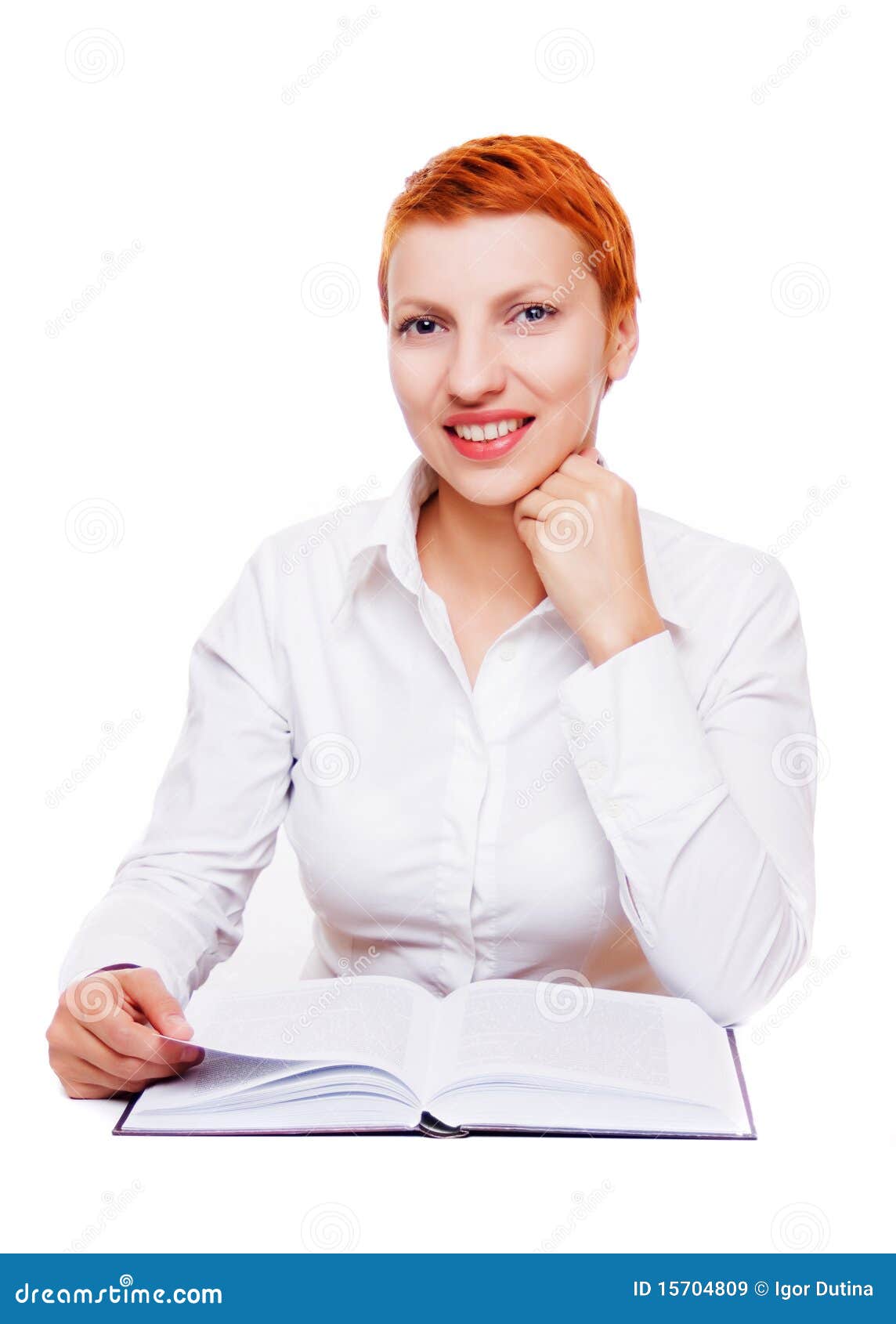 Beautiful Woman Reading Book Stock Image - Image of white, education ...