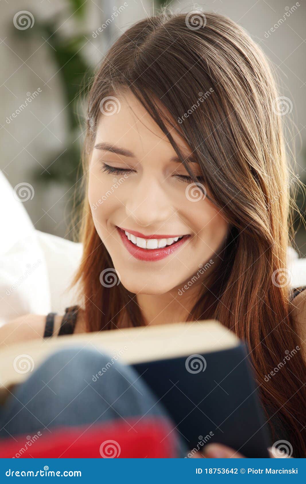 Beautiful Woman Reading a Book Stock Photo - Image of laying, home ...