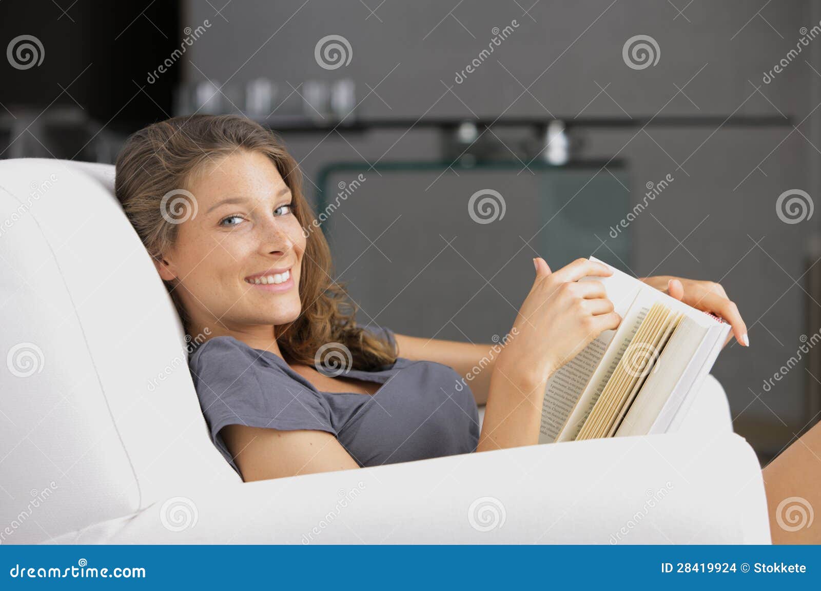 Beautiful Woman Reading a Book Stock Photo - Image of copy, comfortable ...
